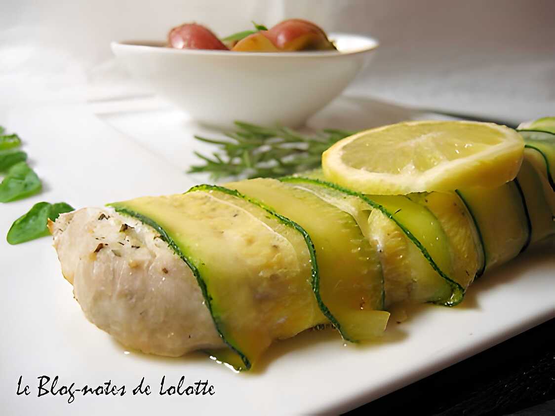 Recette de Poisson au basilic enrubanné de courgettes