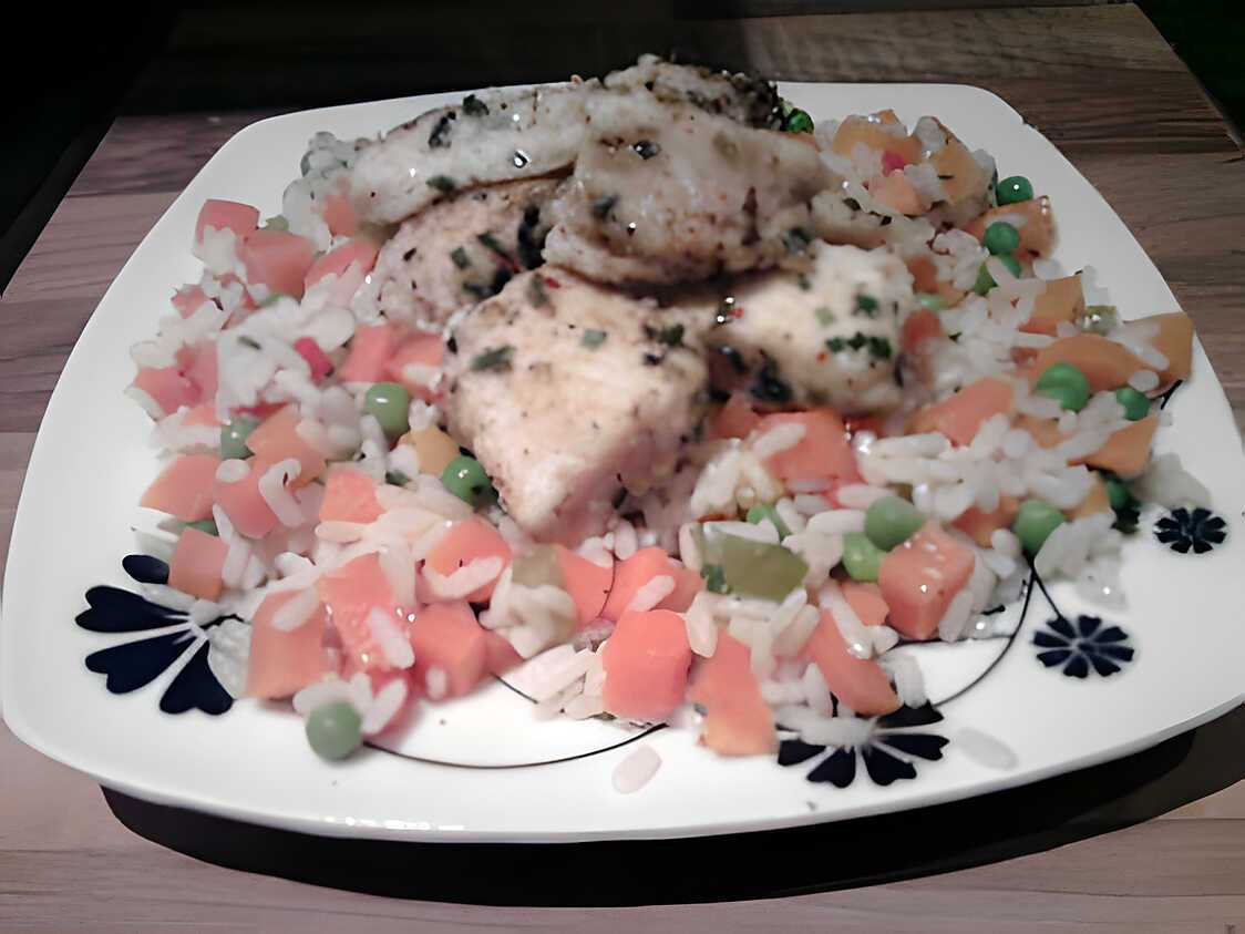 Recette de Dés de poisson et riz au legumes