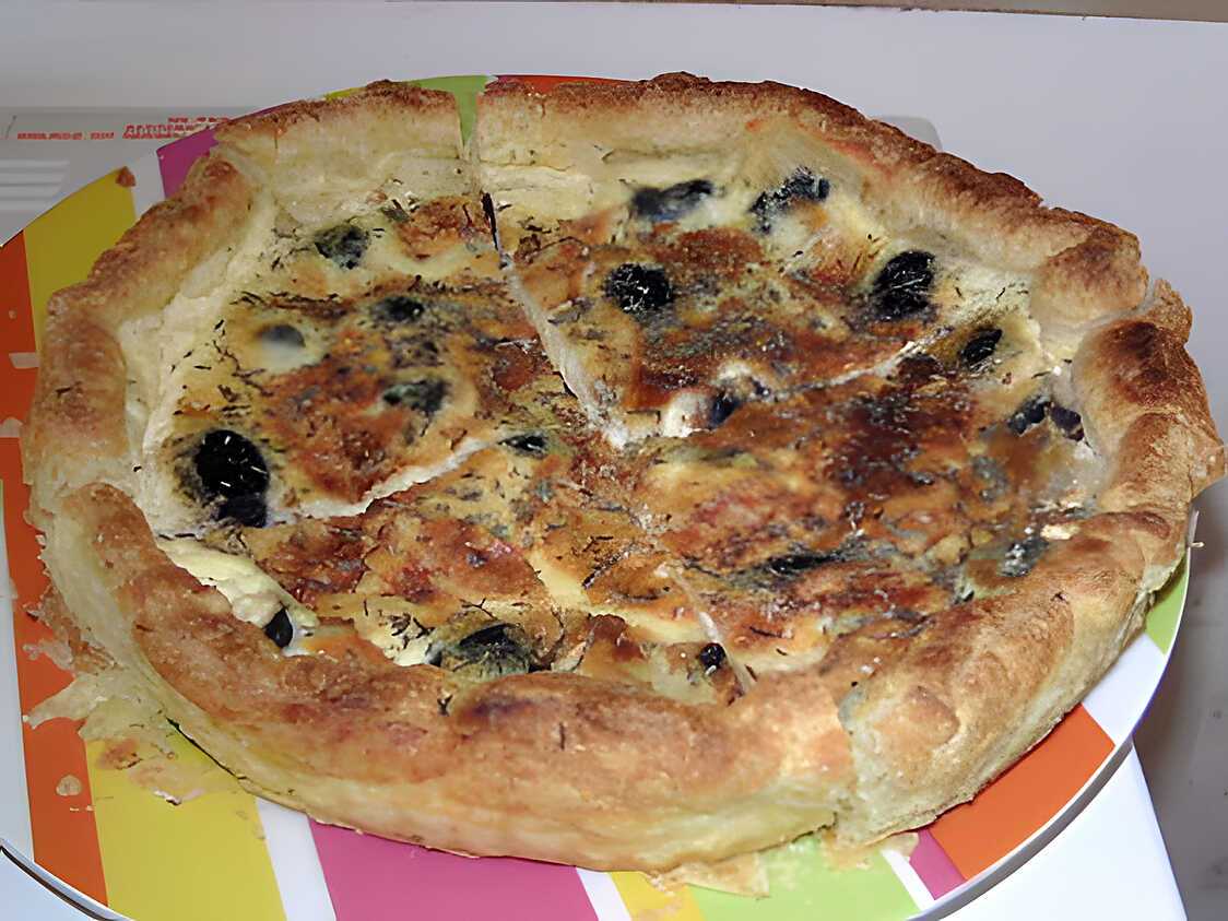 Recette de Quiche au chèvre, olives noires et thym