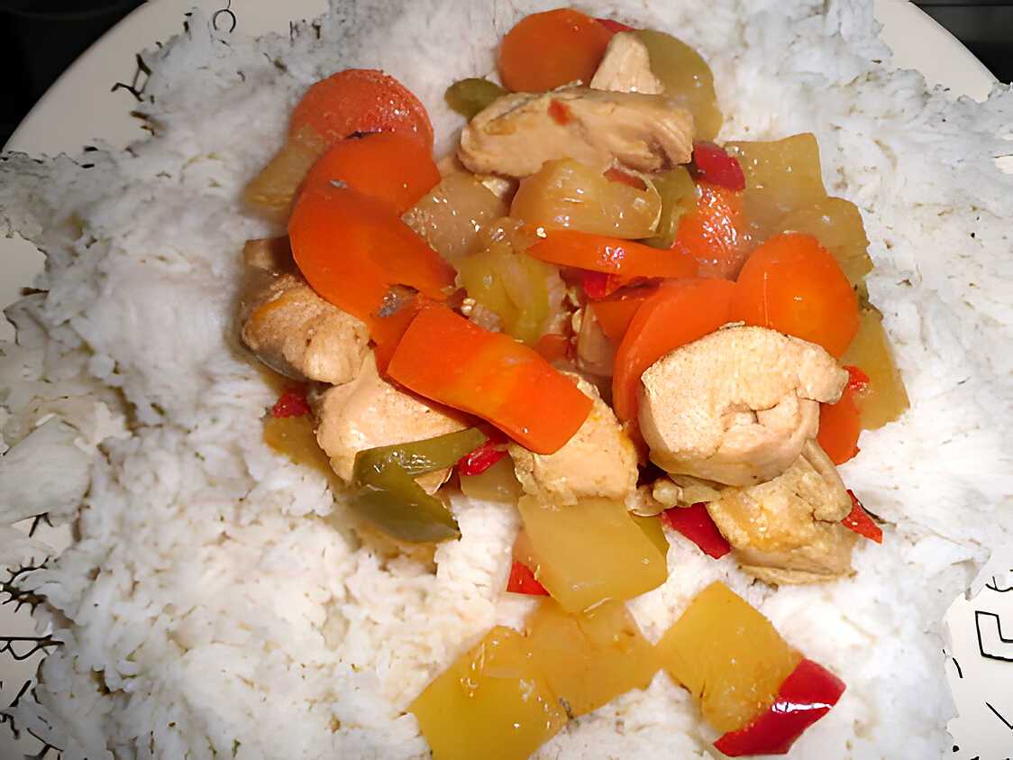 Recette de Riz au poulet ananas curry