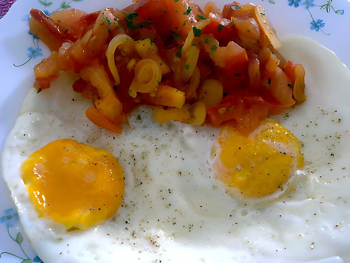 Recette d'Oeufs frits aux tomates