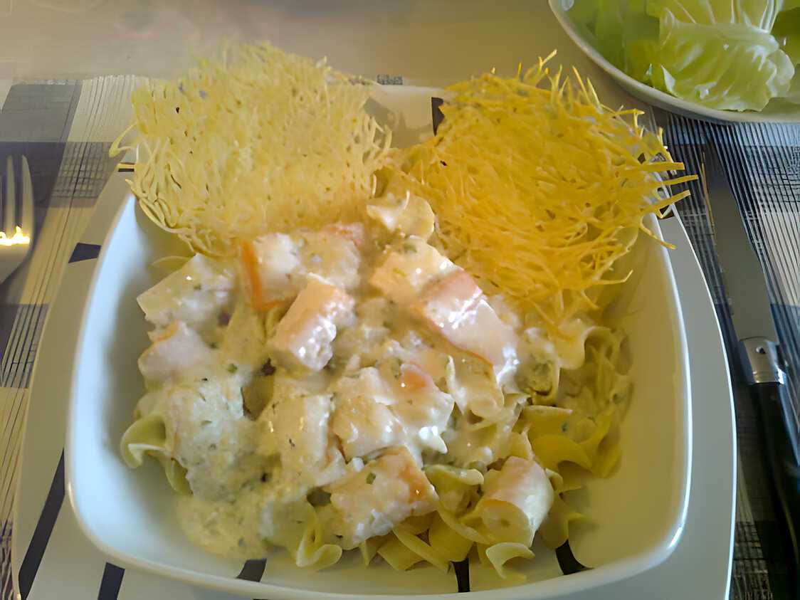 Recette de Pâtes aux surimi aux chips de gruyère