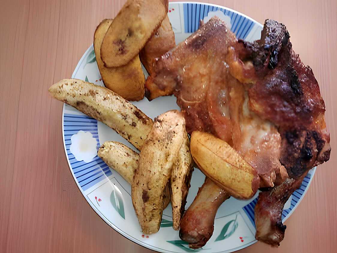 Recette de Cuisse au four accompagné de banane vert et de banane ...